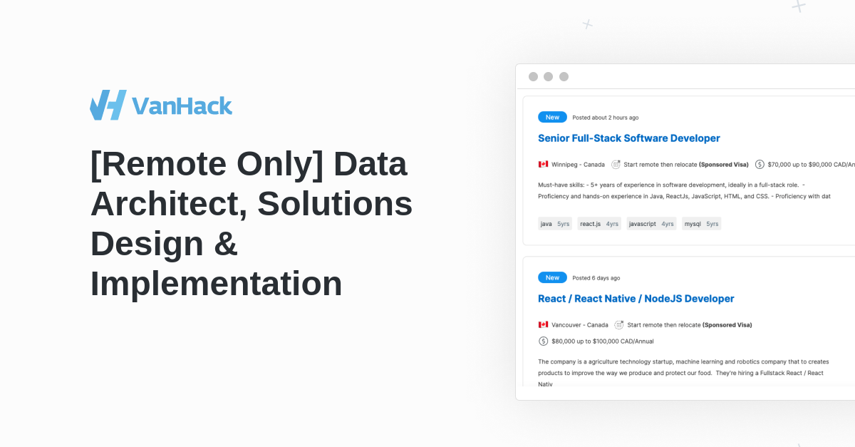 [Remote Only] Data Architect, Solutions Design & Implementation - VanHack